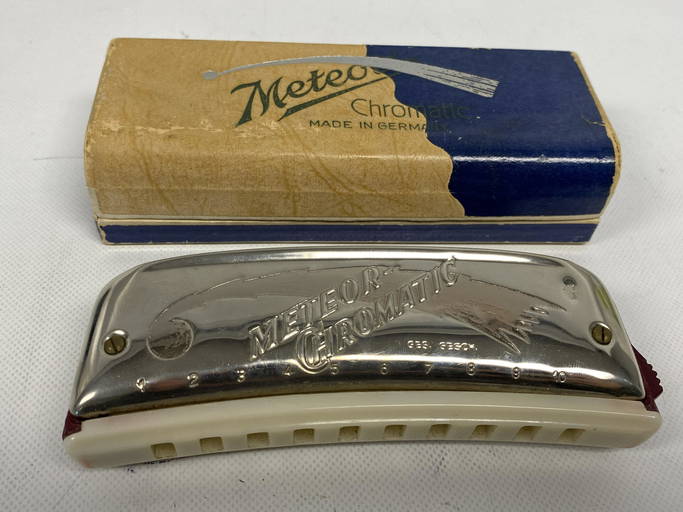 Vintage Meteor Chromatic Harmonica & Box