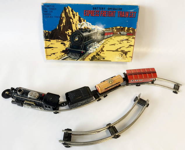 1950's Japan Battery Operated Tin Toy Train Set & Box