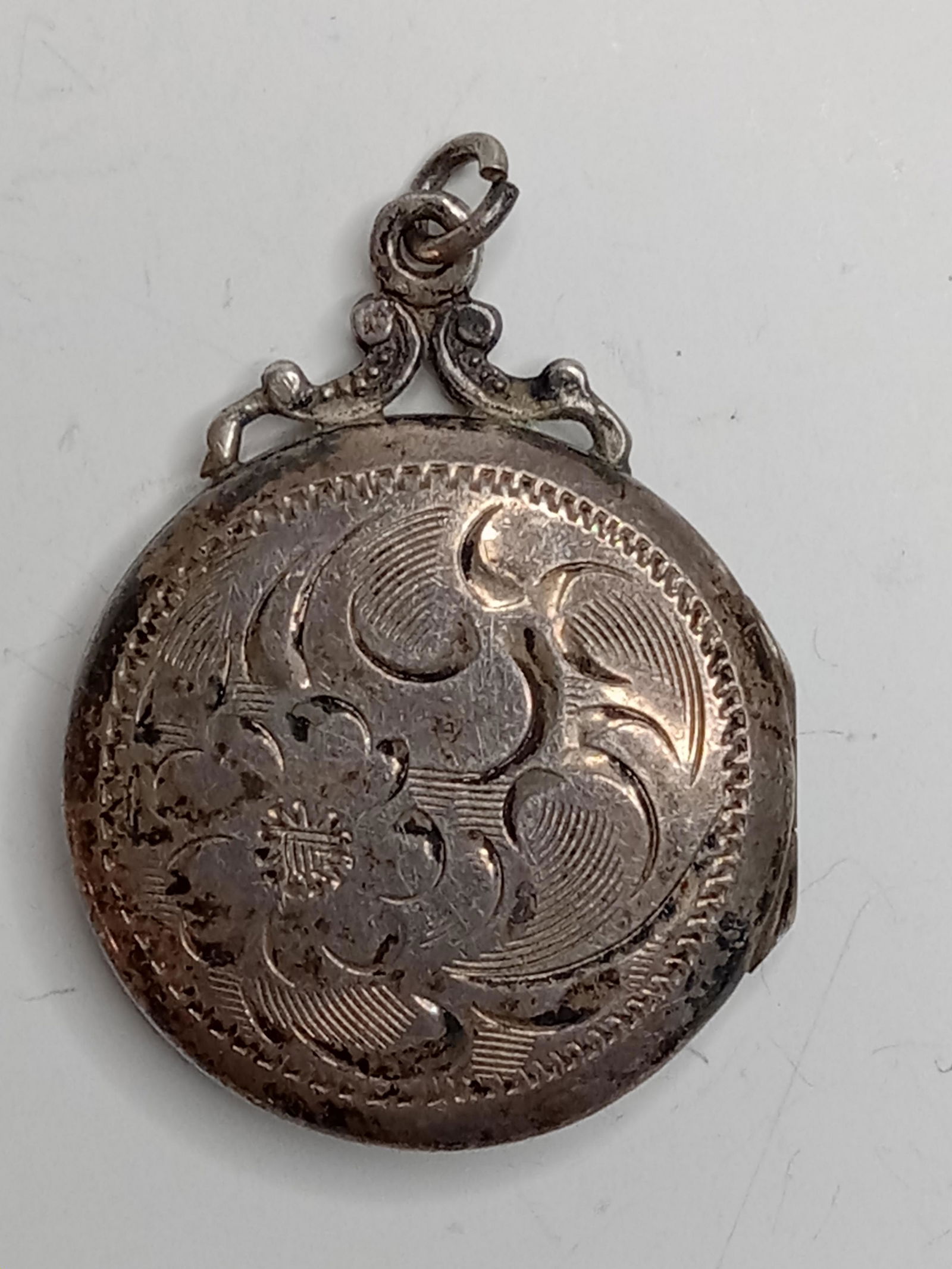 Antique Sterling Silver Round Locket Engraved