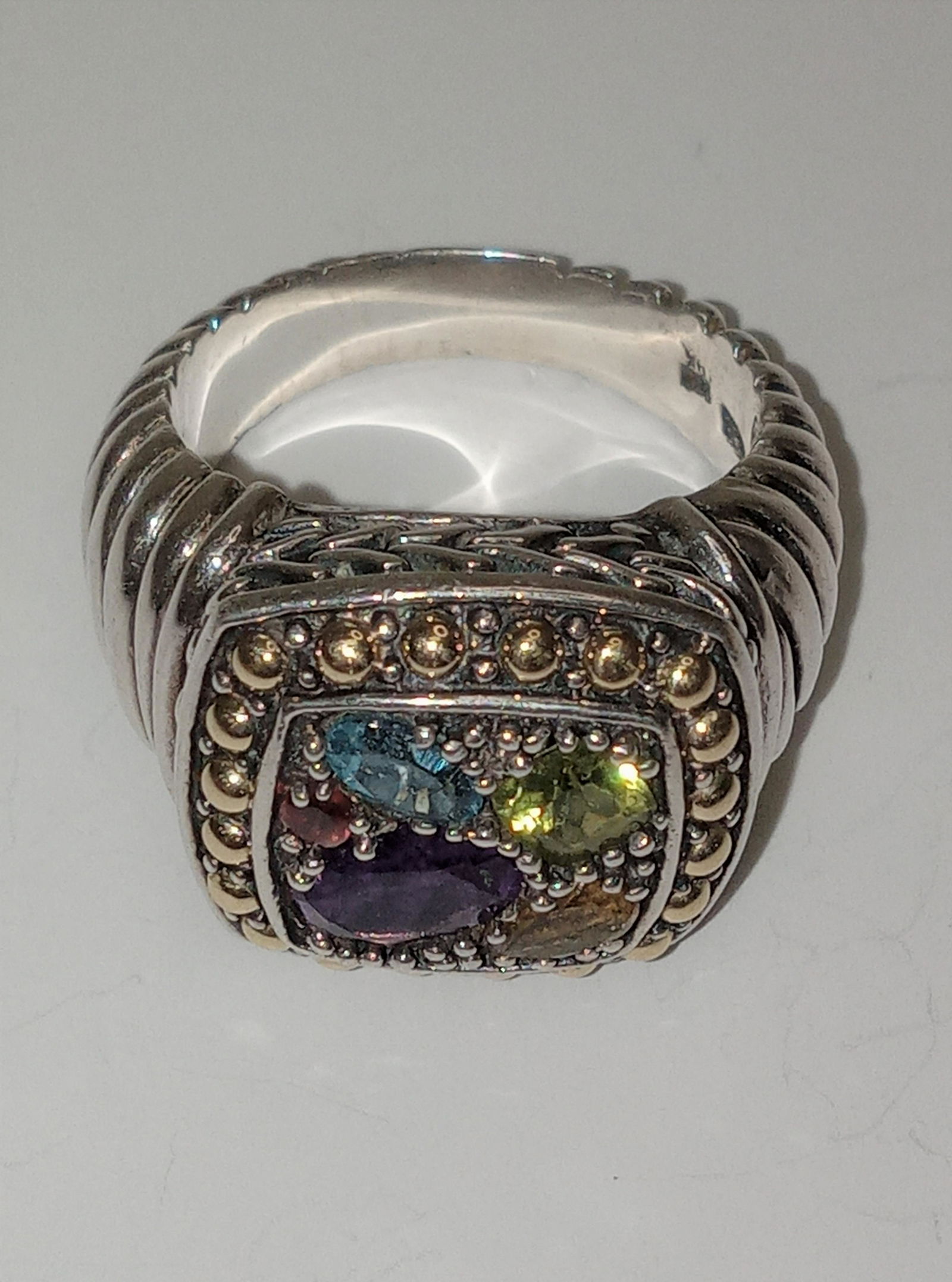 Vintage Sterling Silver Signet Ring Multi Colored Stones