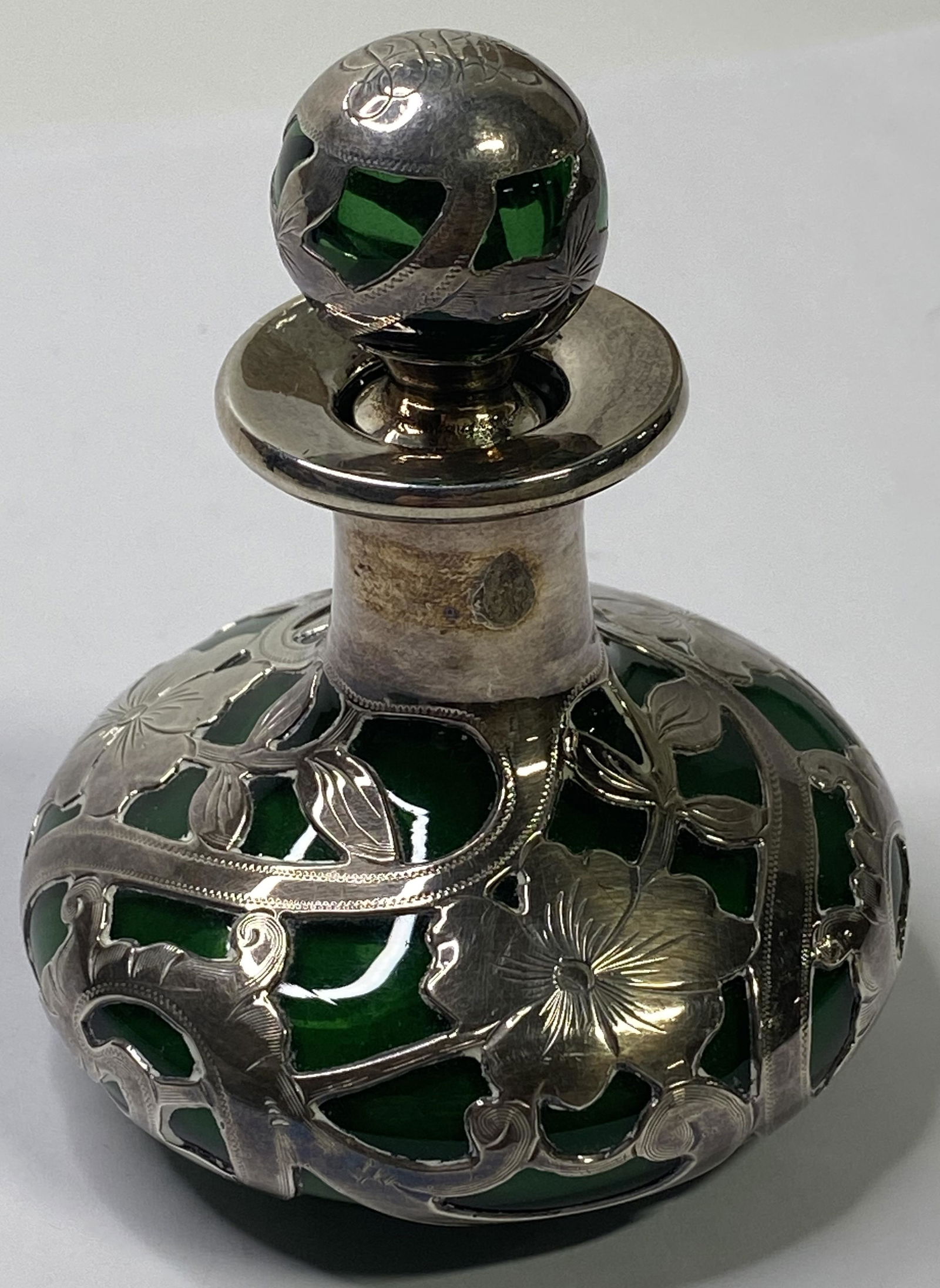 Antique Sterling Silver & Glass Bottle