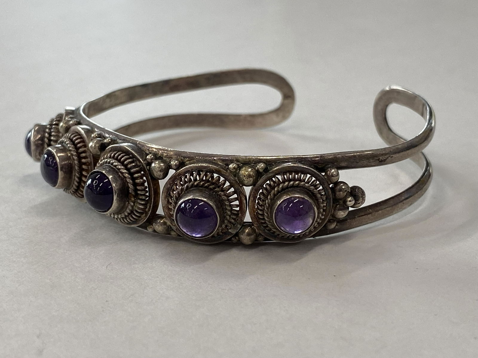 Antique Sterling Silver Bracelet 5 Purple Stones