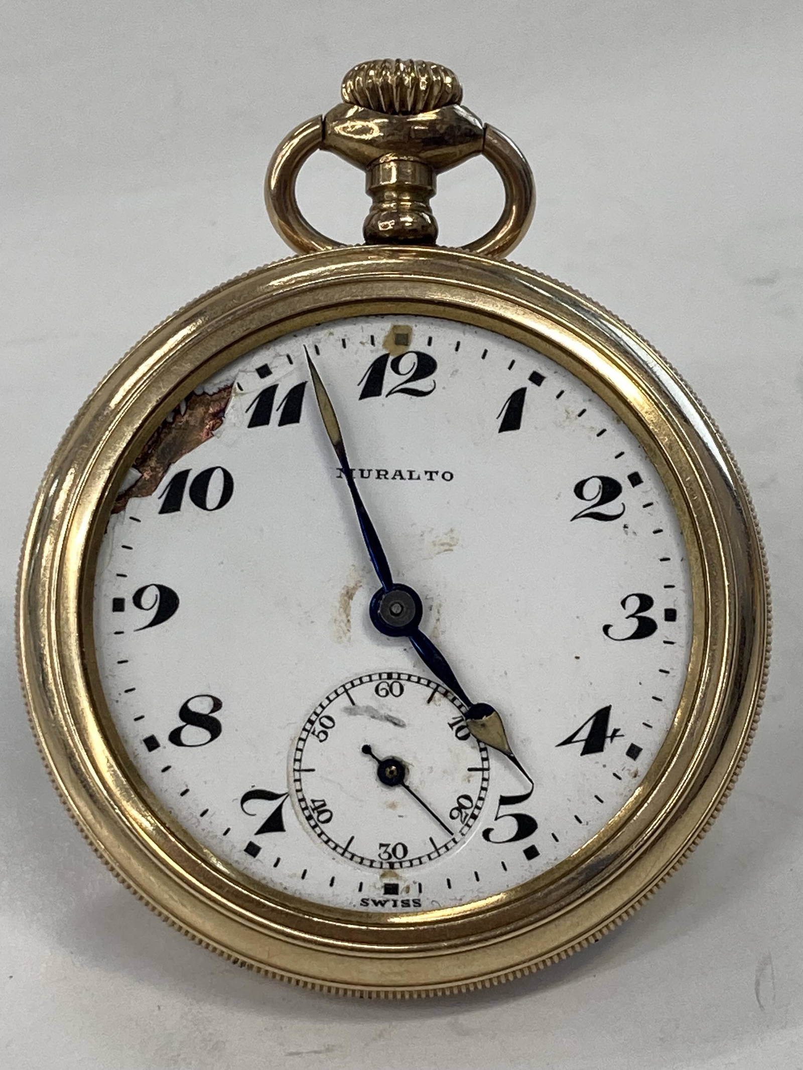 Antique Muralto Gold Filled 7 Jewels Pocket Watch, Crystal Missing Auction