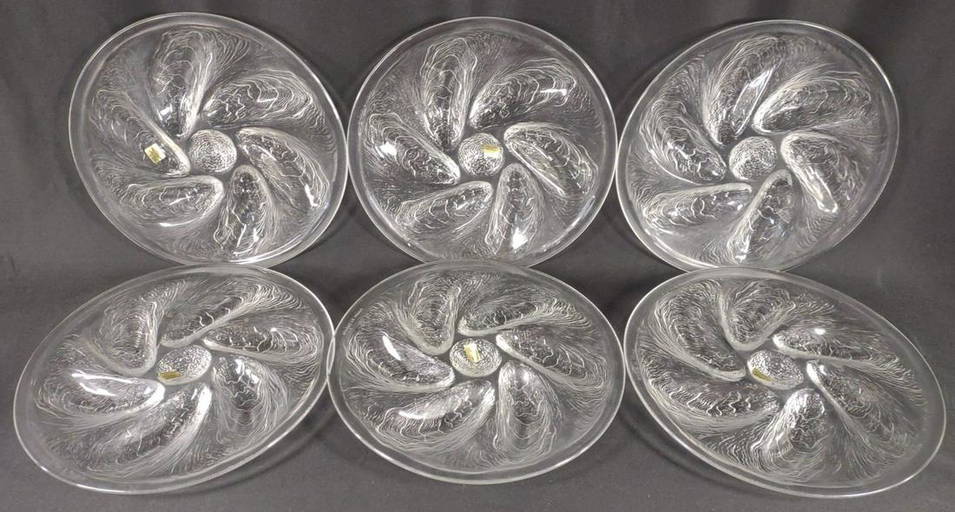 Six (6) Arcoroc France Oyster Plates