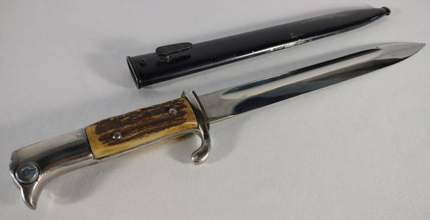 Ww2 German Stag Handled Bayonet With Scabbard