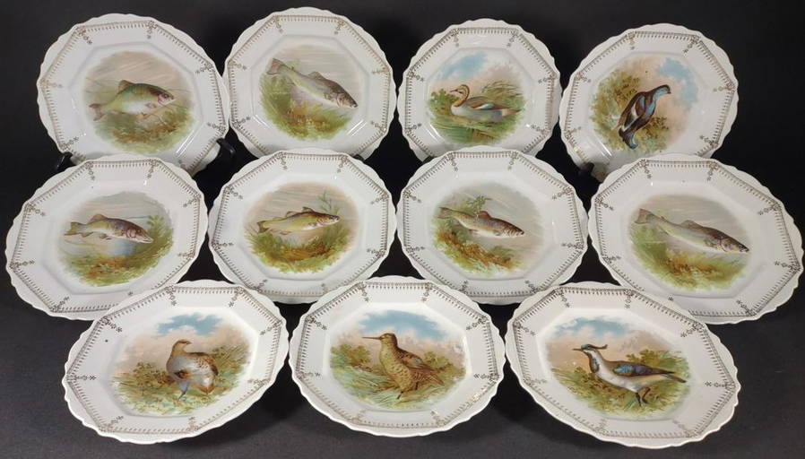 11 Bavarian Bird & Fish Plates