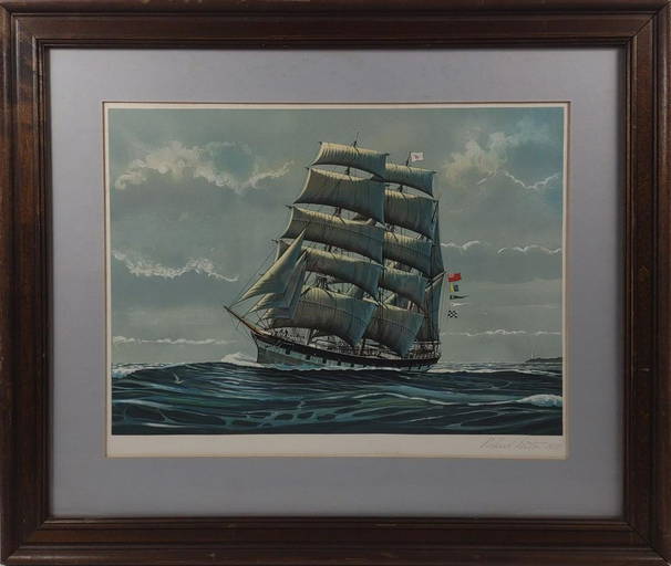 Richard Linton Signed Numbered Lithograph of Ship (#0176) on Jan 14 ...