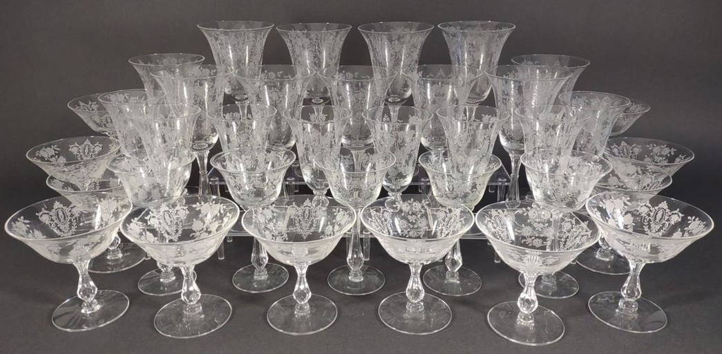 36 Pc Tiffin Cherokee Rose Glass Stemware Set