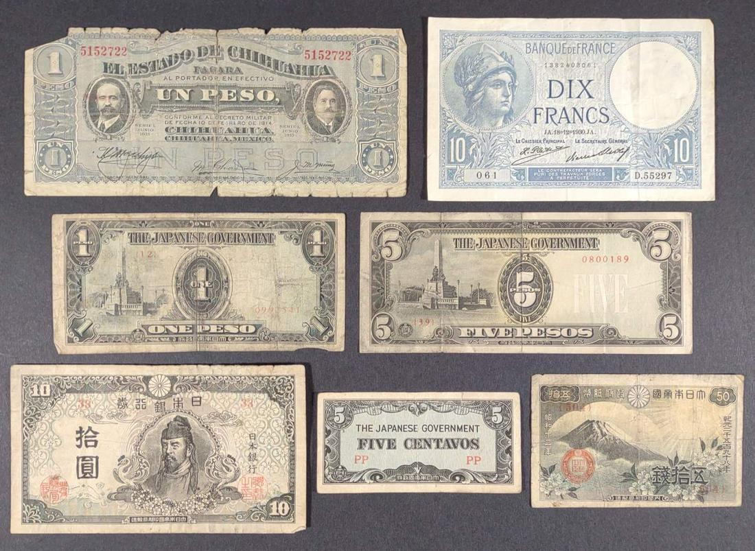 (7) Wwii Japanese & International Bank Notes