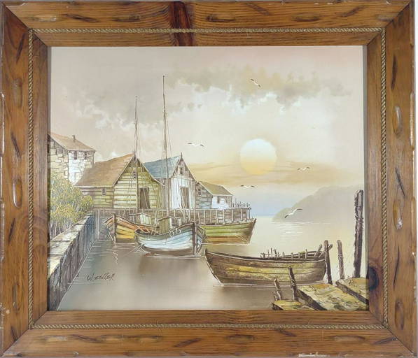 W. Zeller Harbor Oil Painting