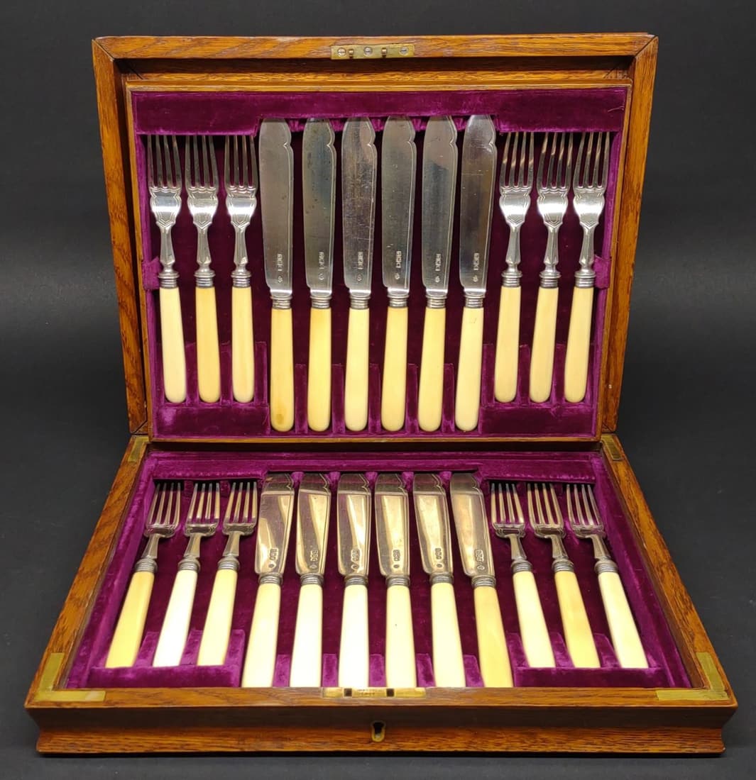 24pc Sterling Silver William Hutton Sons Fish Set Auction
