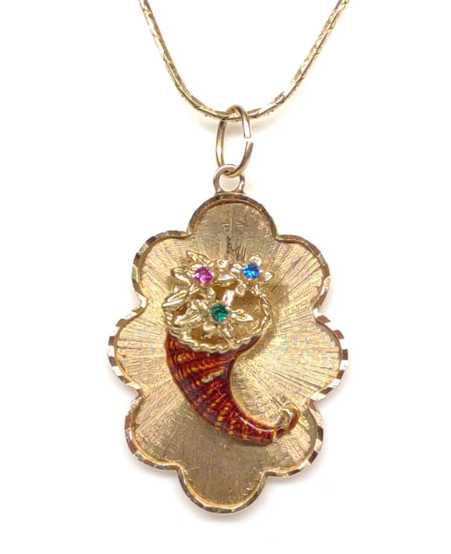 14k Gold Cornucopia Pendant & Chain (7.54g) Auction