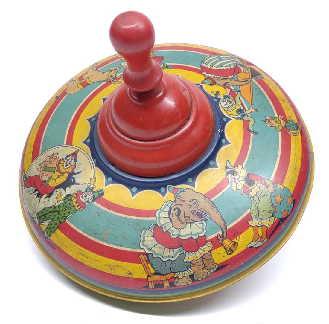 1940s 10" Tin Litho Spinning Circus Top Toy Auction