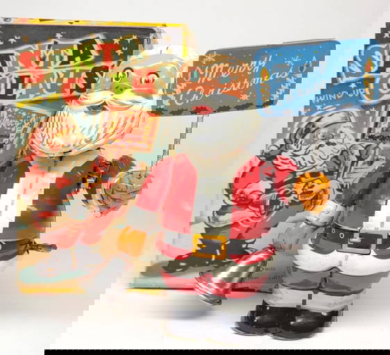 Tn Japan Tin Wind Up Santa Claus Toy W/ Box