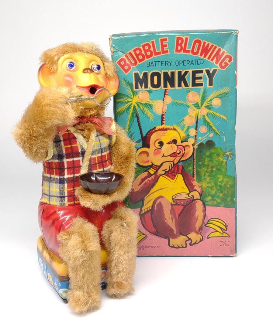 Japan Battery Op Bubble Blowing Monkey Toy W/ Box