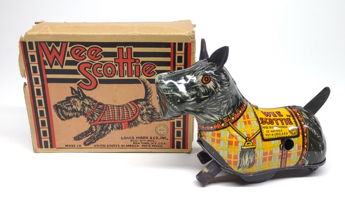 Marx Wee Scottie Wind-up Tin Toy W/ Box Auction