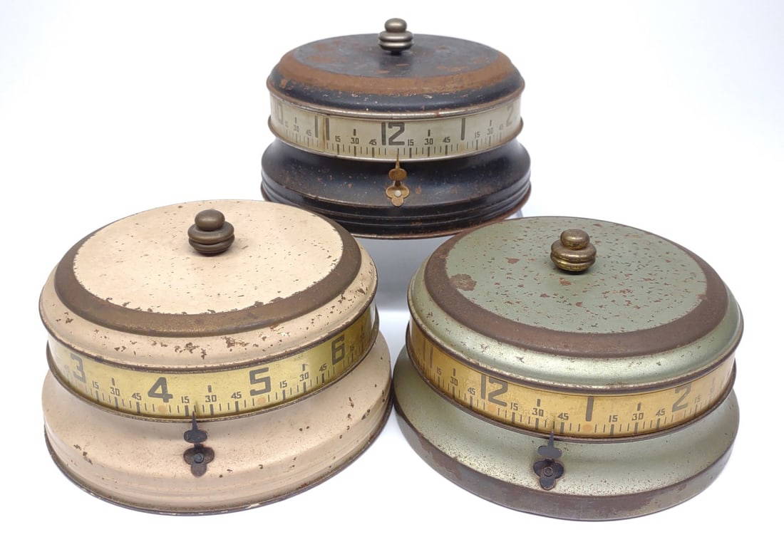 3 Vintage Rotary Tape Measure Clocks Auction