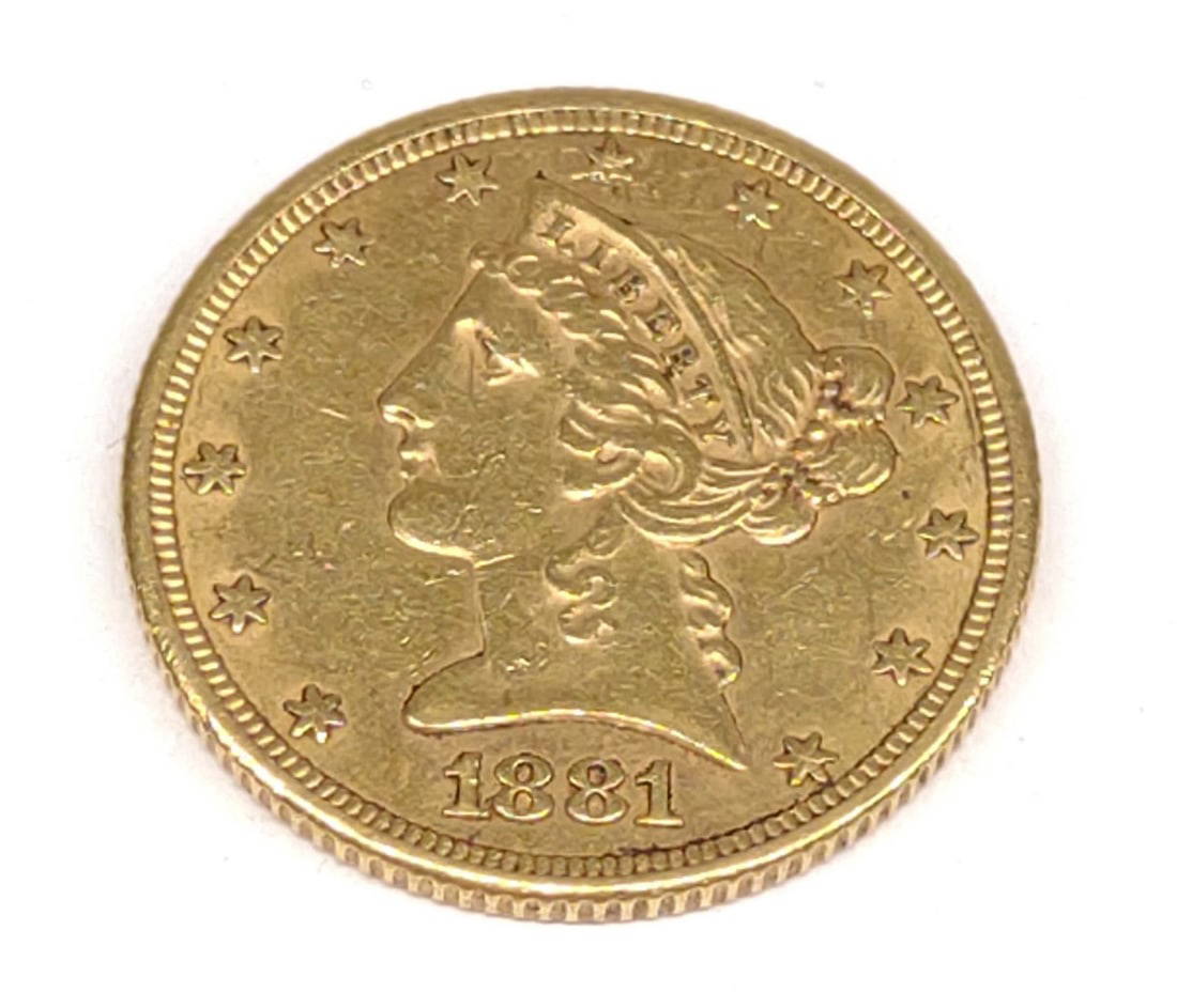 Gold 1881 Liberty Head $5 Coin Auction