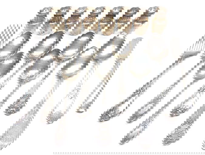 16 Pc Sterling Silver Spoons, Fork & Salt Shakers
