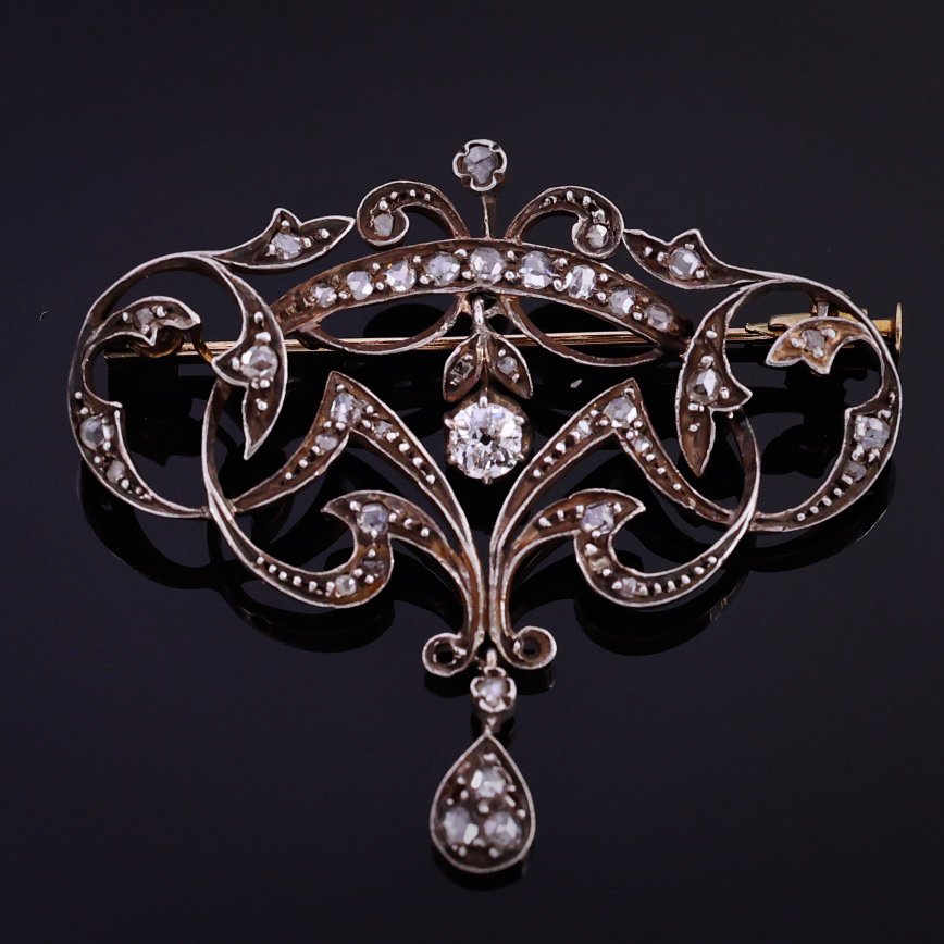 Vintage Jewelry 14k Gold And Silver Stacking 2ct Diamond Brooch