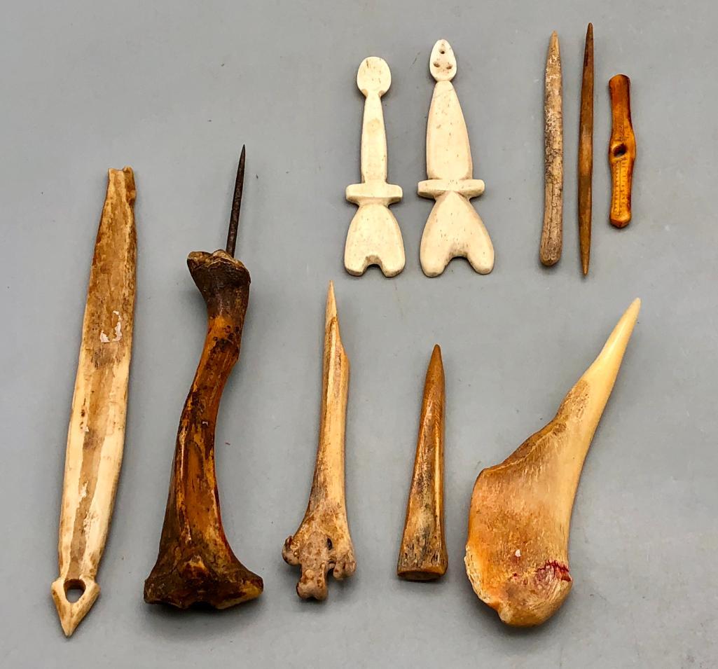 Various Native American Bone Or Ivory Artifacts Auction