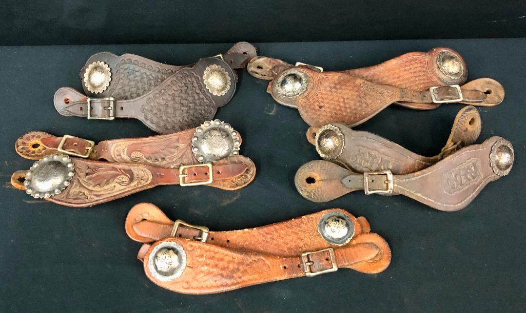 Group Of Five Pairs Of Spur Straps With Fancy Conchos Auction