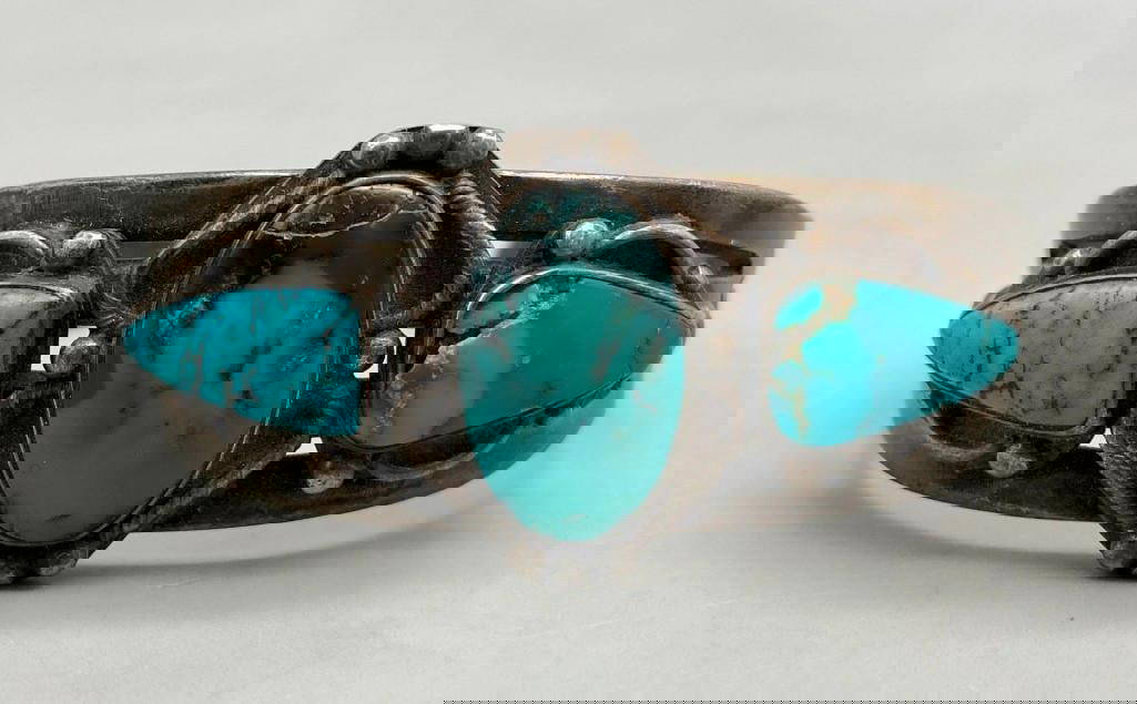 Antique Three Stone Turquoise Bracelet With Natural Turquoise Auction
