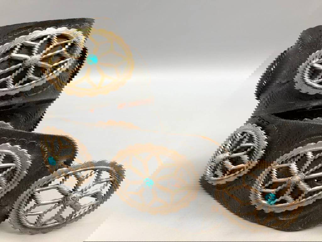 Wide Vintage Turquoise Sandcast Concho Belt Auction