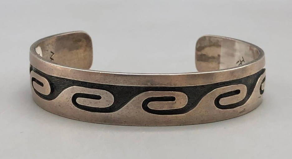 Sterling Silver Hopi Overlay Bracelet By Stephen Hyson Naseyoma