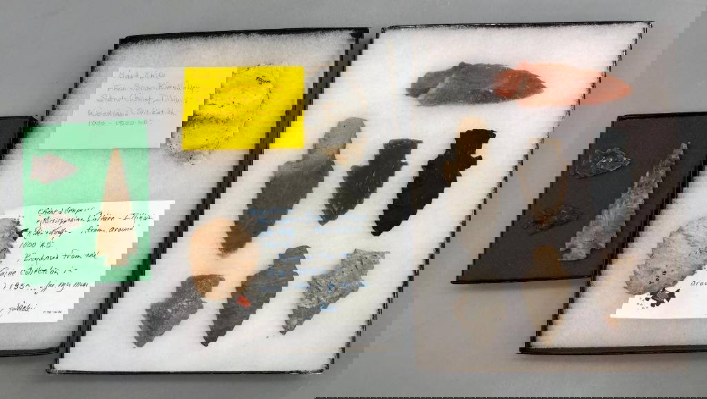 Three Framed Displays Of Miscellaneous Arrowheads Auction