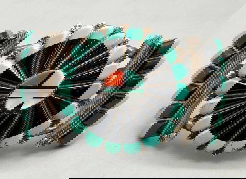 Zuni Inlay Sunface Bracelet By Derrick Hattie Auction