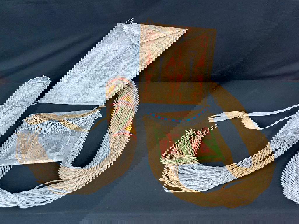 Lot Of Three Vintage Parfleche Containers Auction