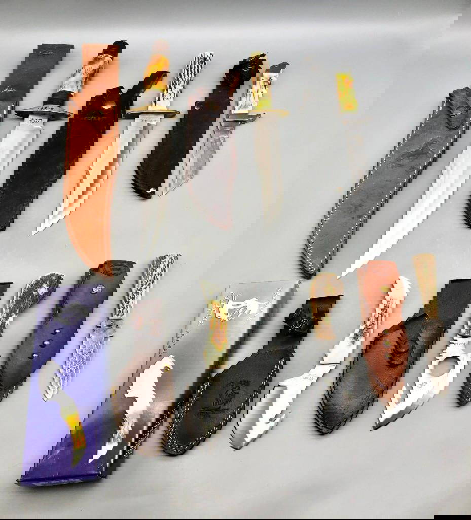 Group Of Six Stag Handled Knives With Sheaths Auction