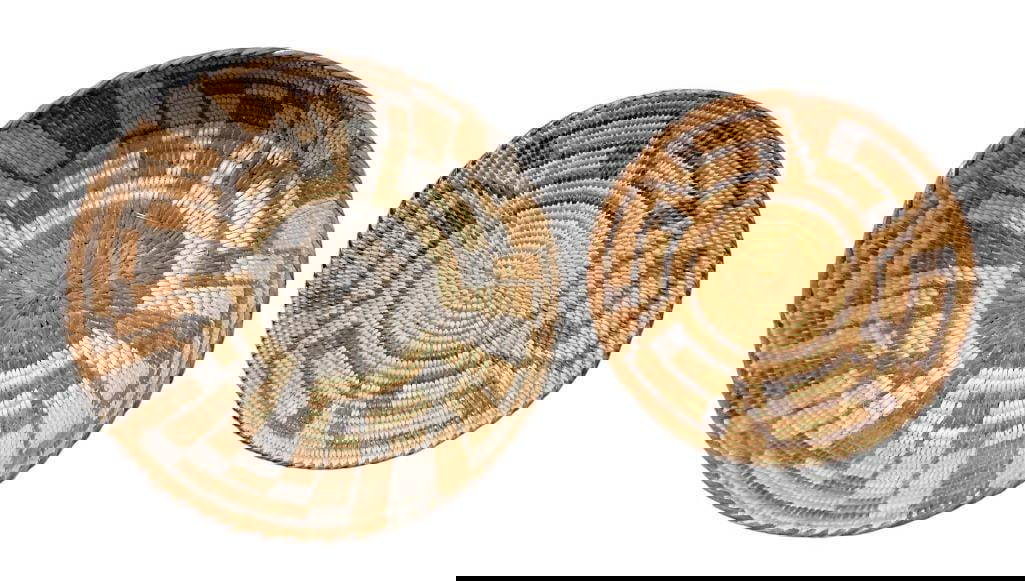 Two Antique Pima Baskets In Squash And Waves Designs Auction