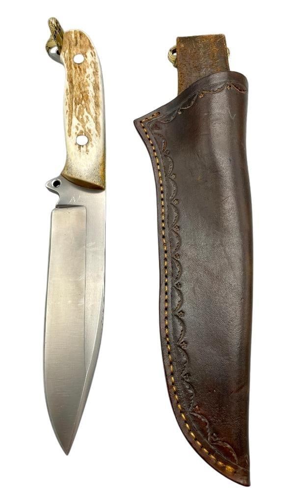 Tim Olt Custom Knife With Stag Grips Auction