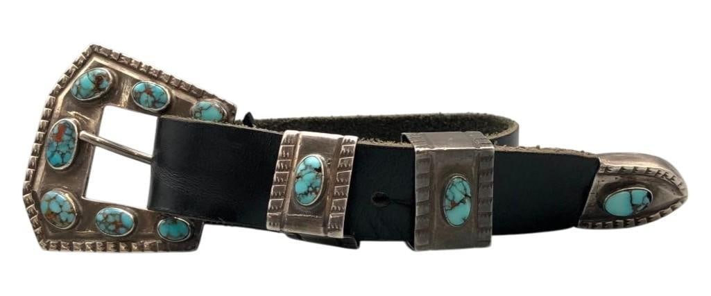 Vintage Webbed Turquoise Ranger Buckle Set Auction