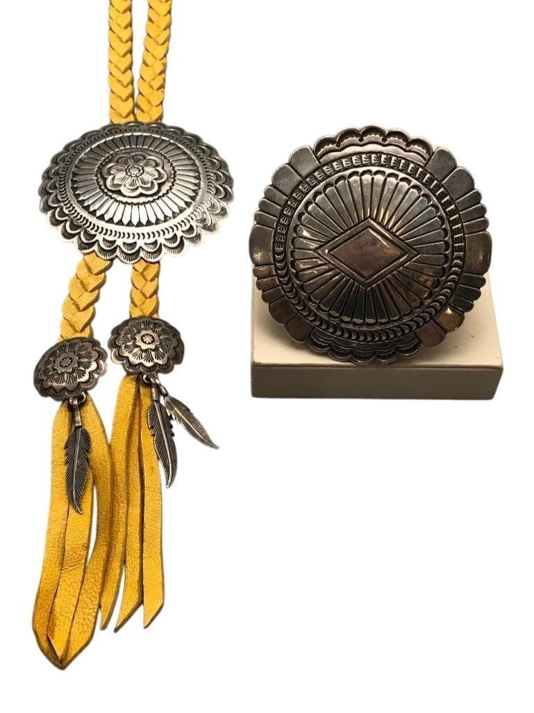 Unique Sterling Silver Concho Bolo Tie/necklace With Concho Belt Buckle ...