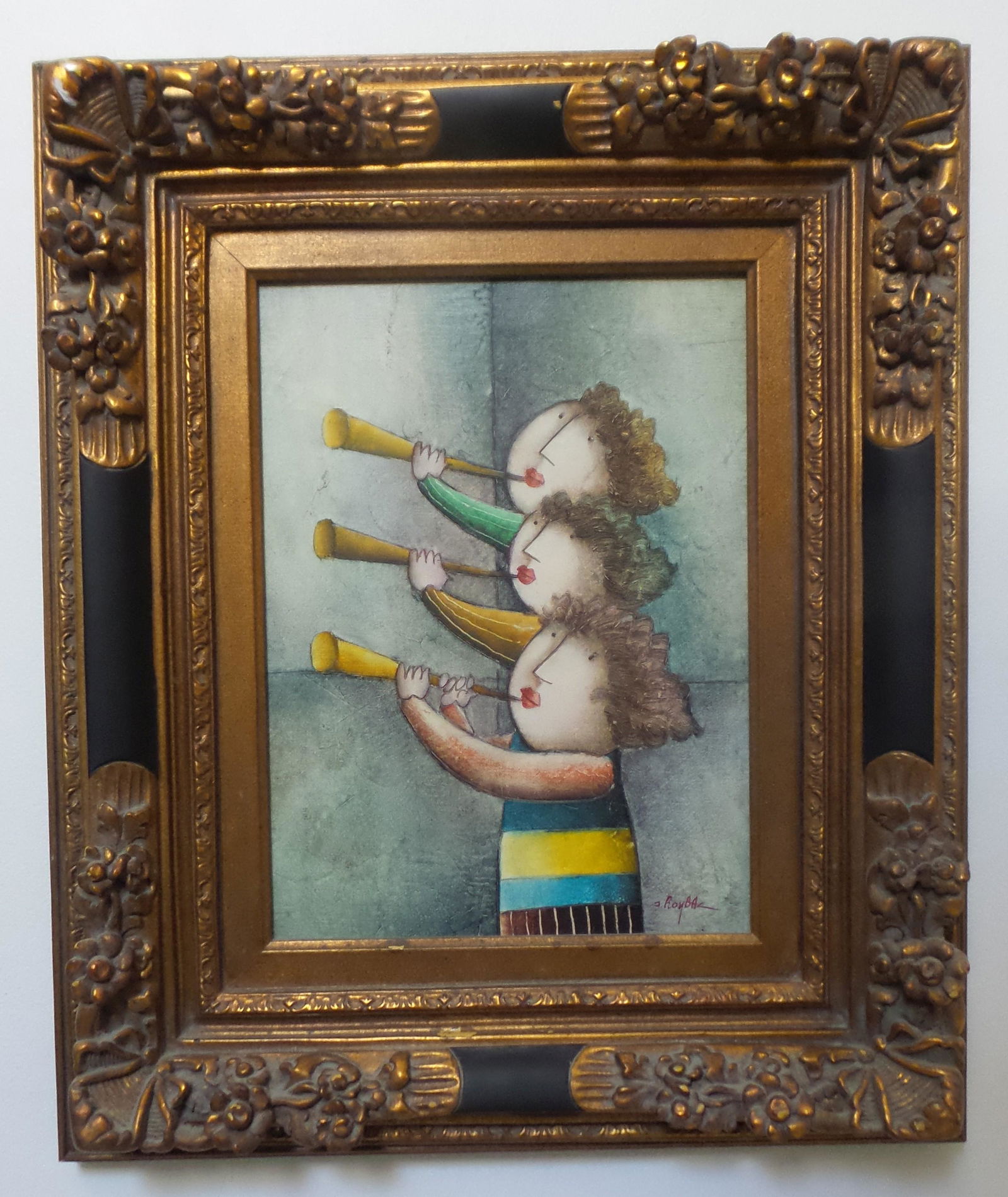 Vintage Joyce Roybal Oil On Canvas Painting Of Musicians