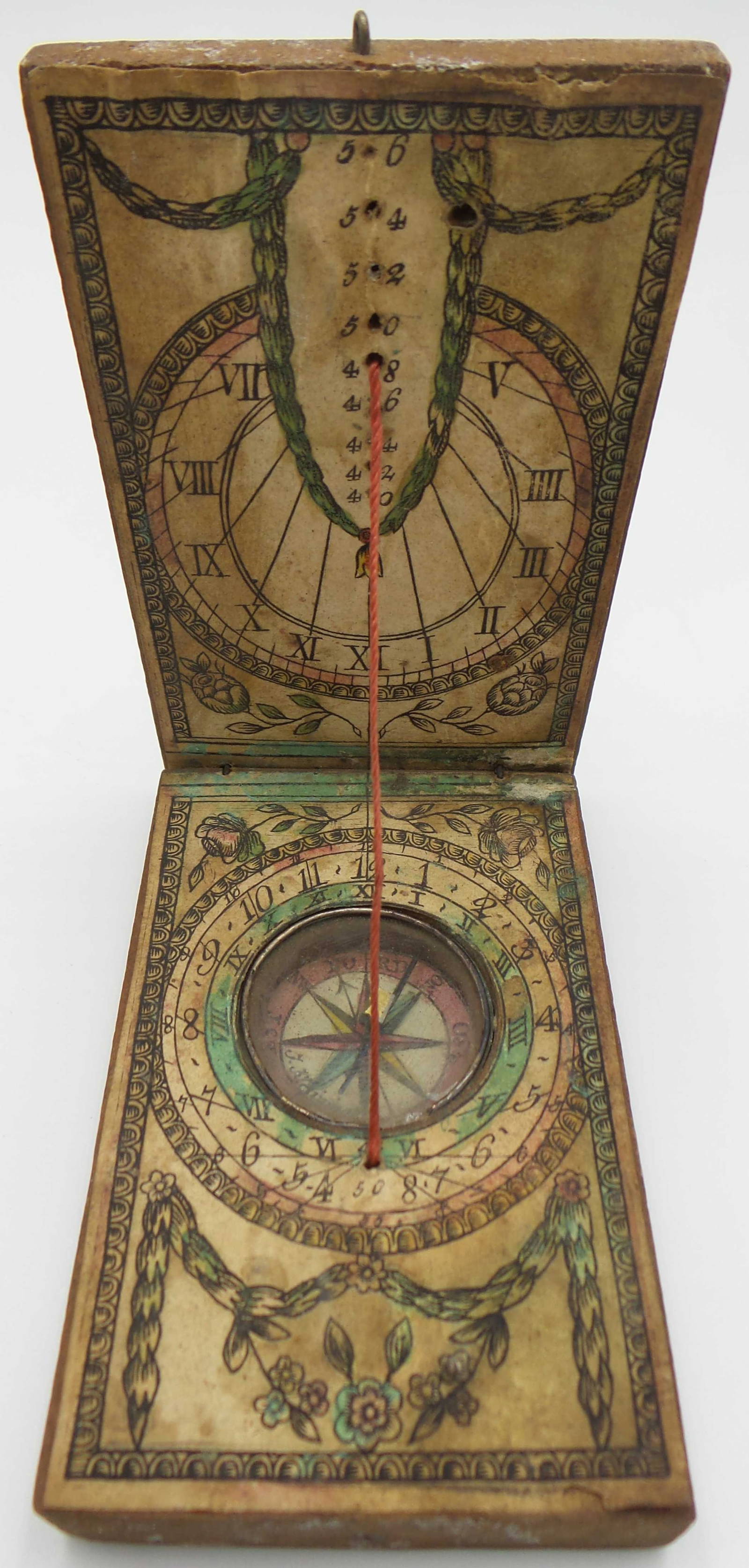 Antique Ca. 1750 European Wood & Paper Compass & Sun Dial Clock Auction