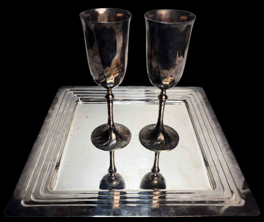 Vintage Ricci Italy Silversmiths Silverplate Serving Tray & Goblets Auction