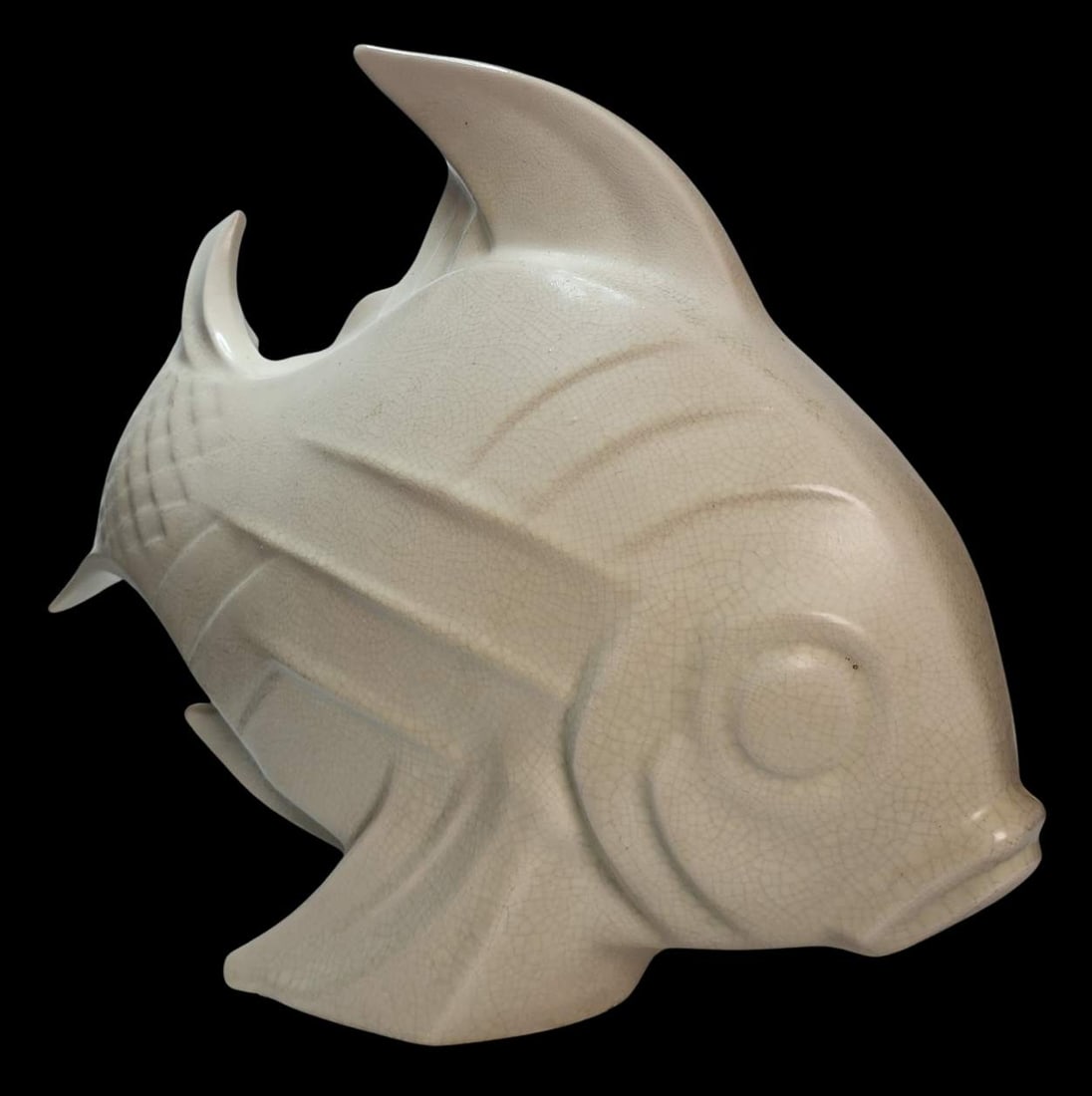 Rare 1920s Art Deco Lejan France White Crackle Glaze Ceramic Fish Auction