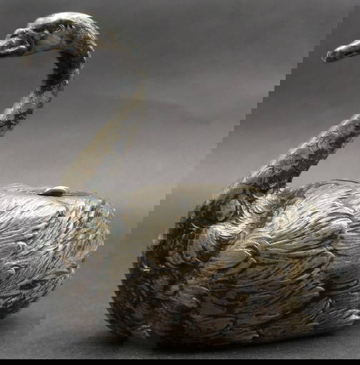 Antique German 800 Silver & Glass Insert Swan Inkwell