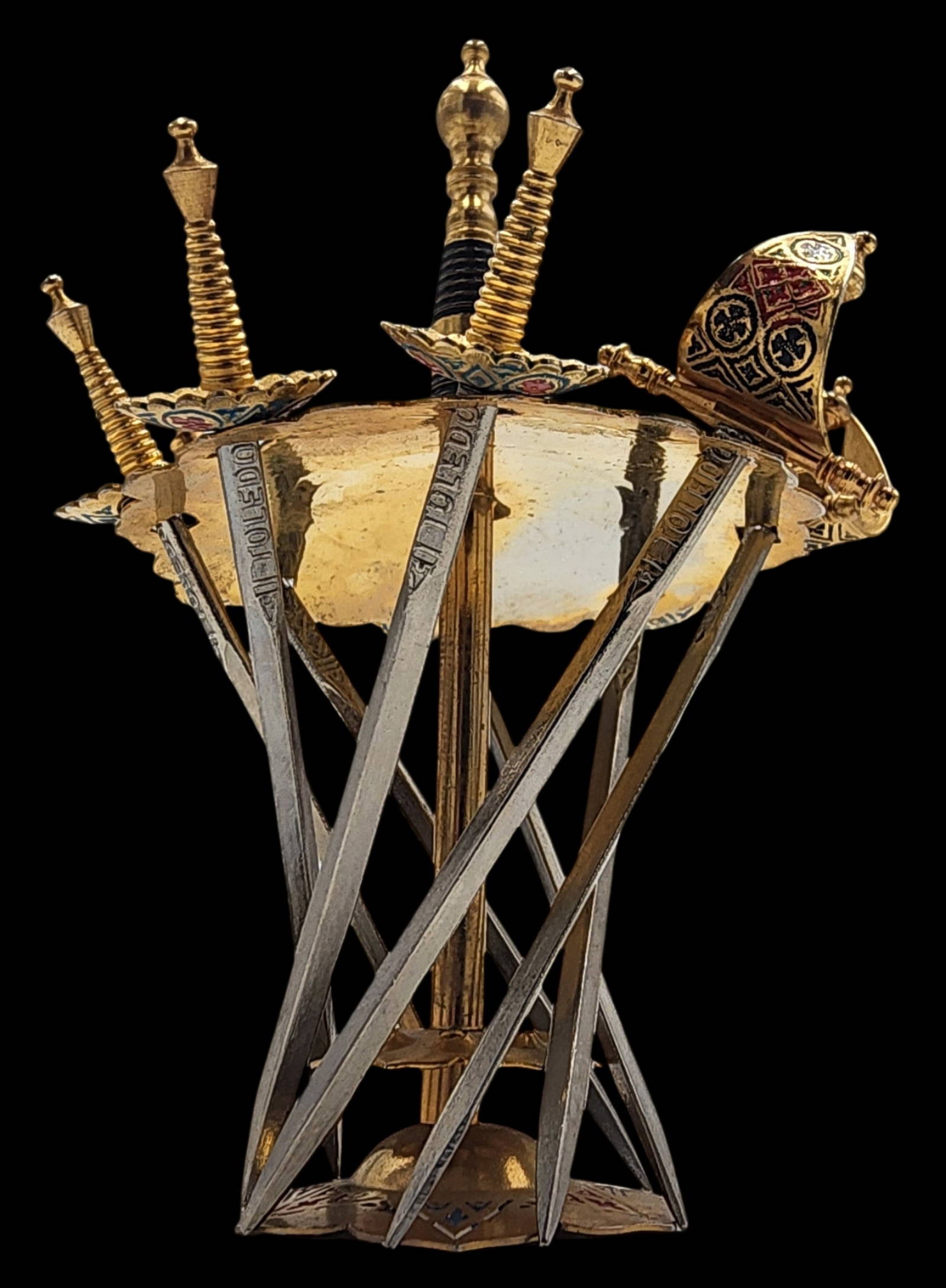 Set Of Vintage Spanish Toledo Cocktail Swords /w Table Stand Auction