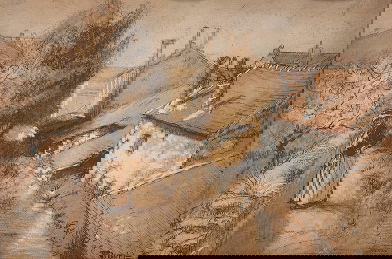 Pierre Eugene Vibert (french, 1875 1937) Chalk Drawing On Paper