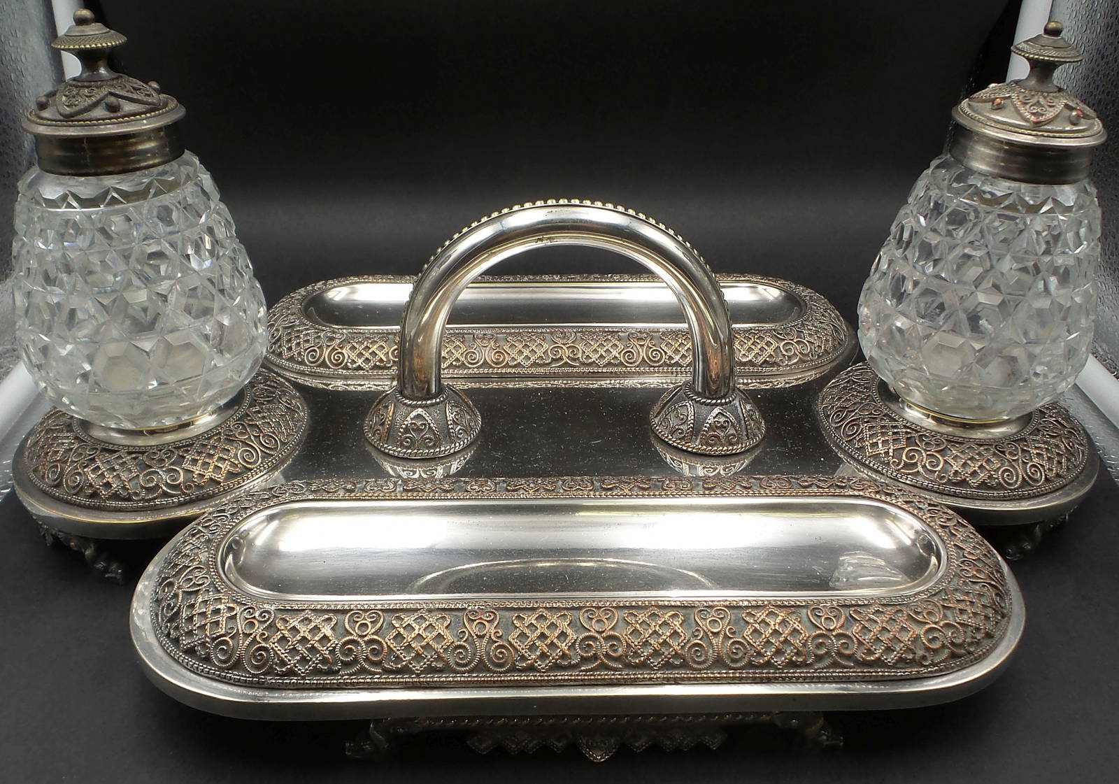 Antique 1890s Silverplate & Crystal Desk Writing Set Auction