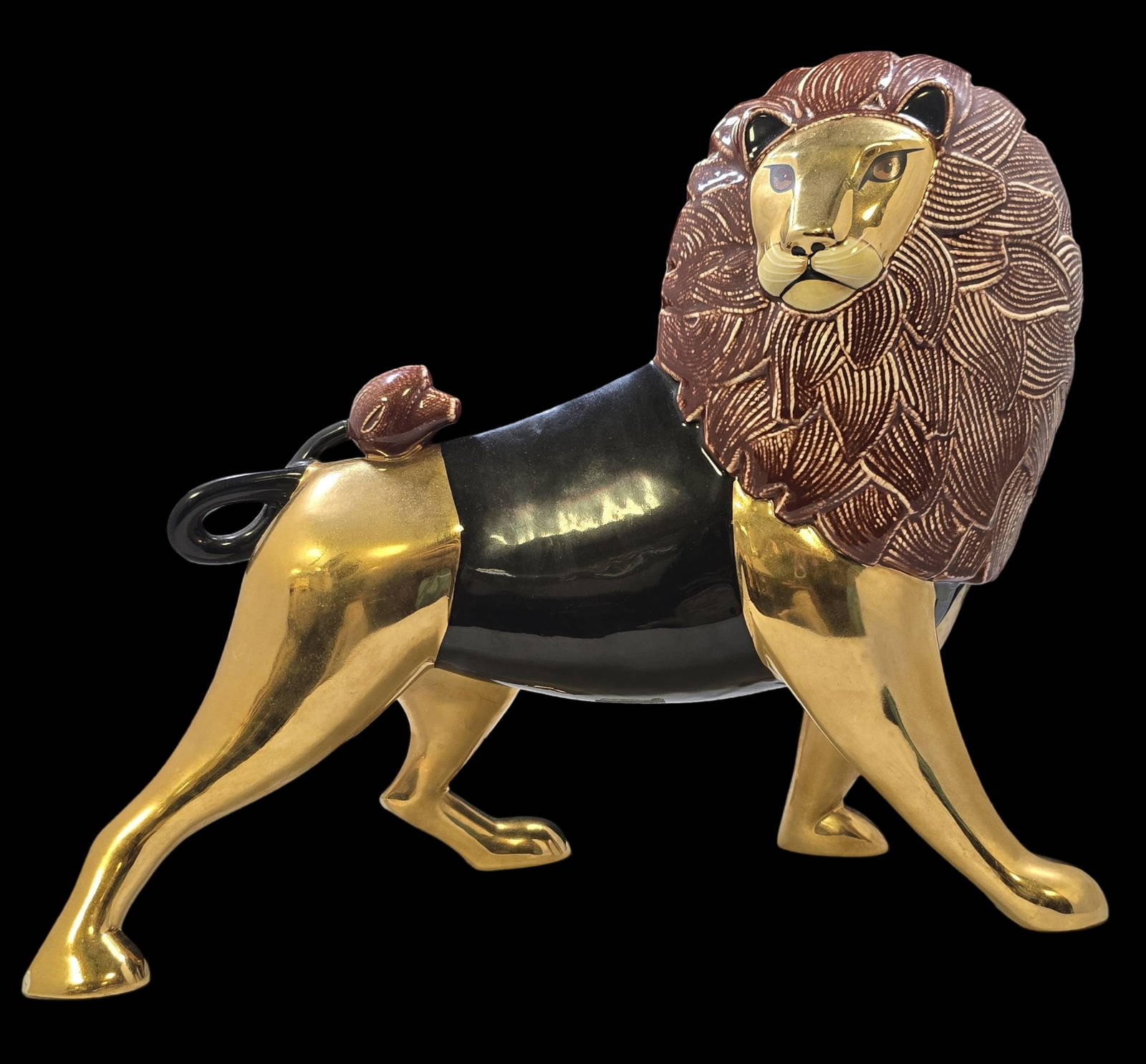 Rare Large Vintage Goebel Selim Black & Gold Ceramic Lion Sculpture Auction