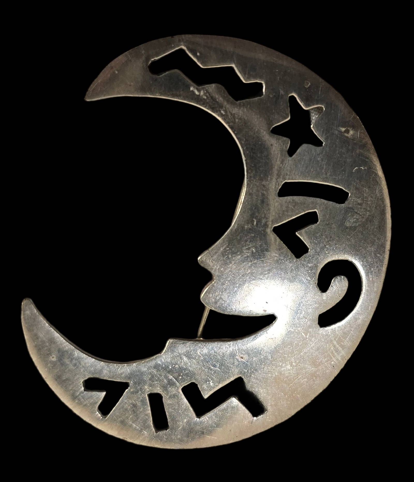 Vintage Taxco Mexico Sterling Silver Laughing Half Moon Pin Brooch ...