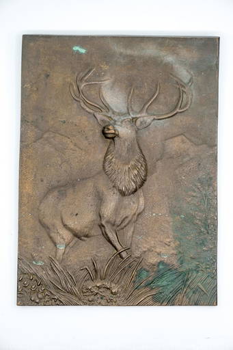 Antique Bronze Elk Relief Plaque