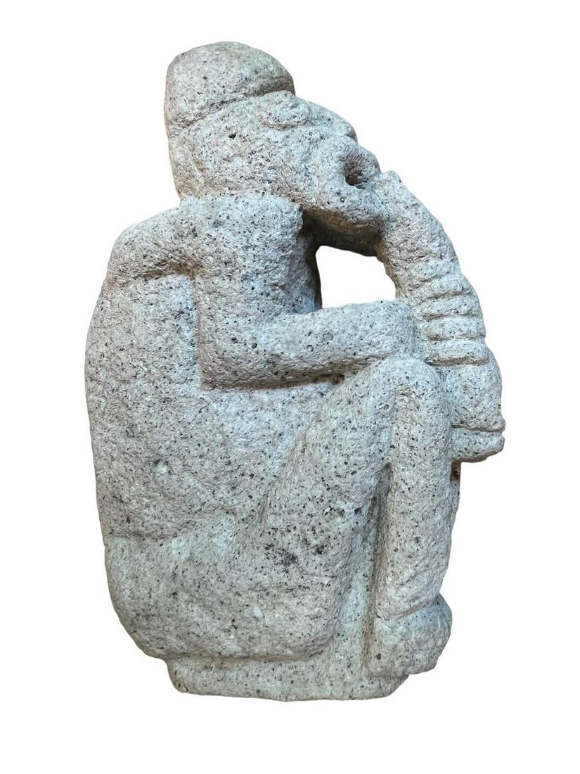 Pre Columbian Carved Stone Crouching Figure