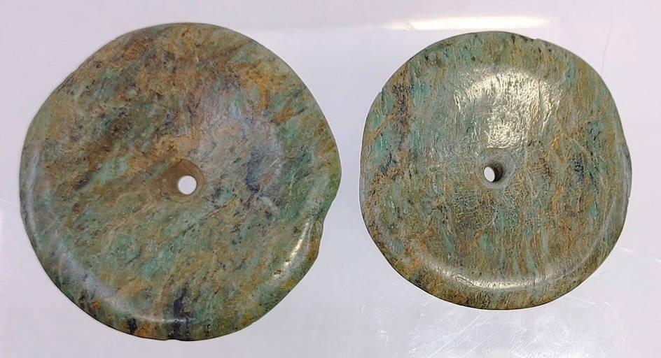 Pre Columbian Mayan Ear Spools Green Stone